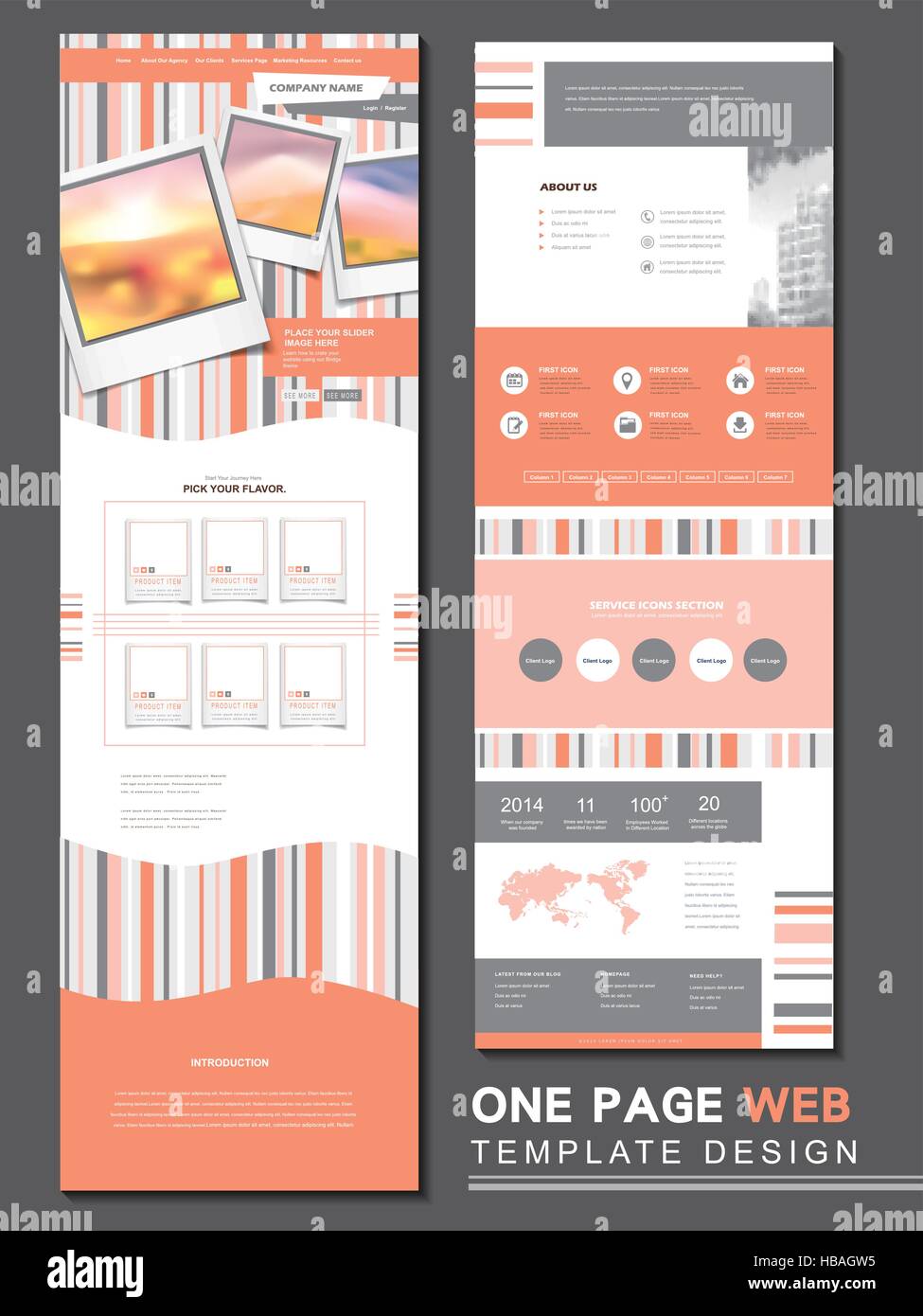 modern one page website design template with blurred banner Stock ...