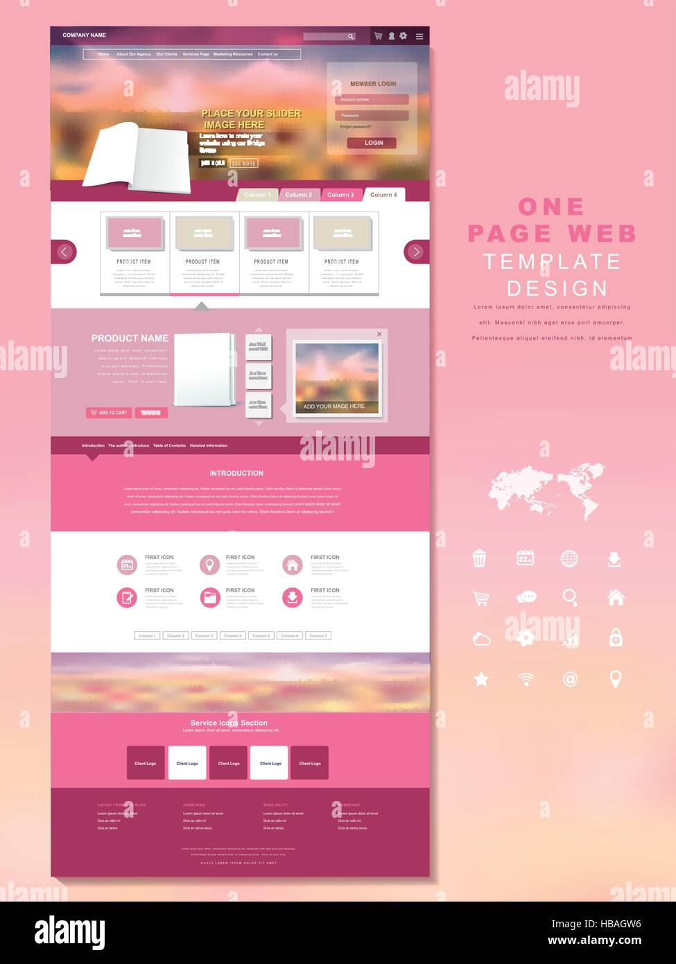 modern one page website design template with blurred banner Stock ...