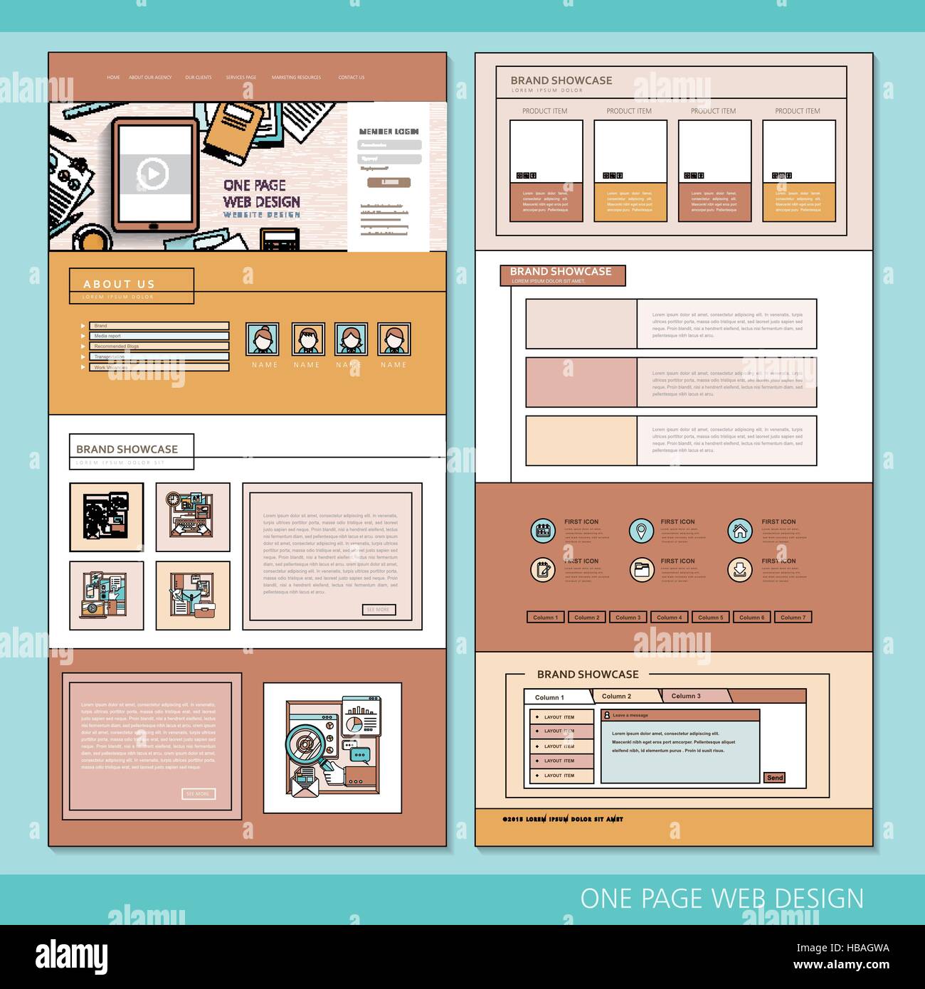 business concept one page website design template in flat style Stock ...