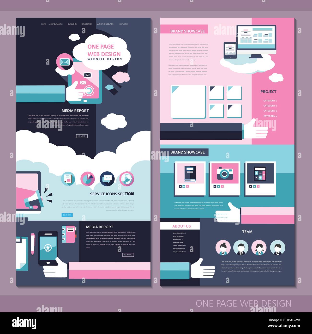 business concept one page website design template in flat style Stock ...