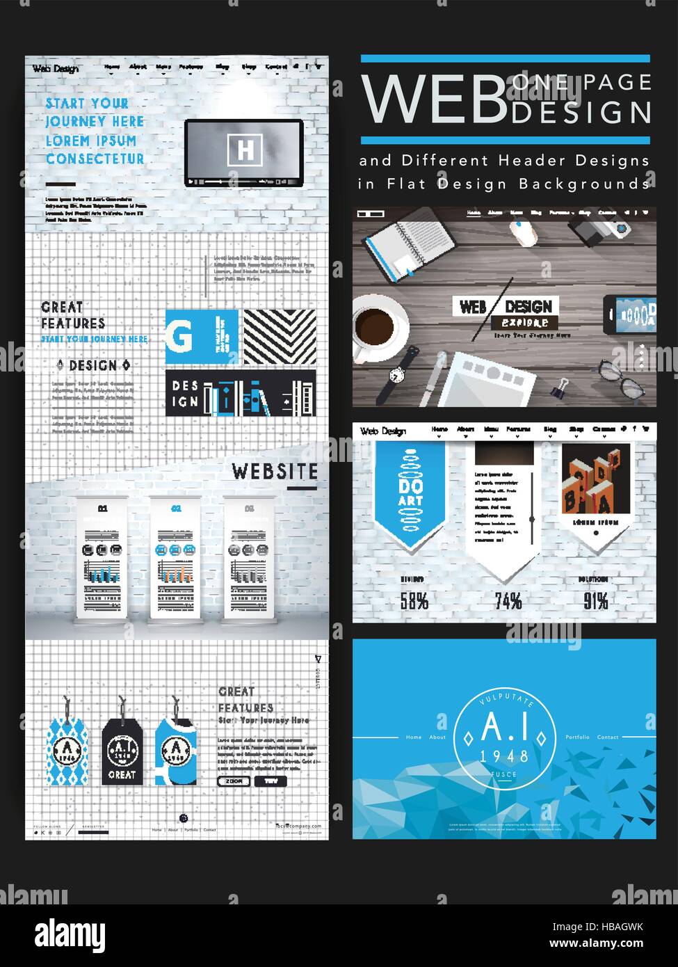 modern one page website design template in flat style Stock Vector ...