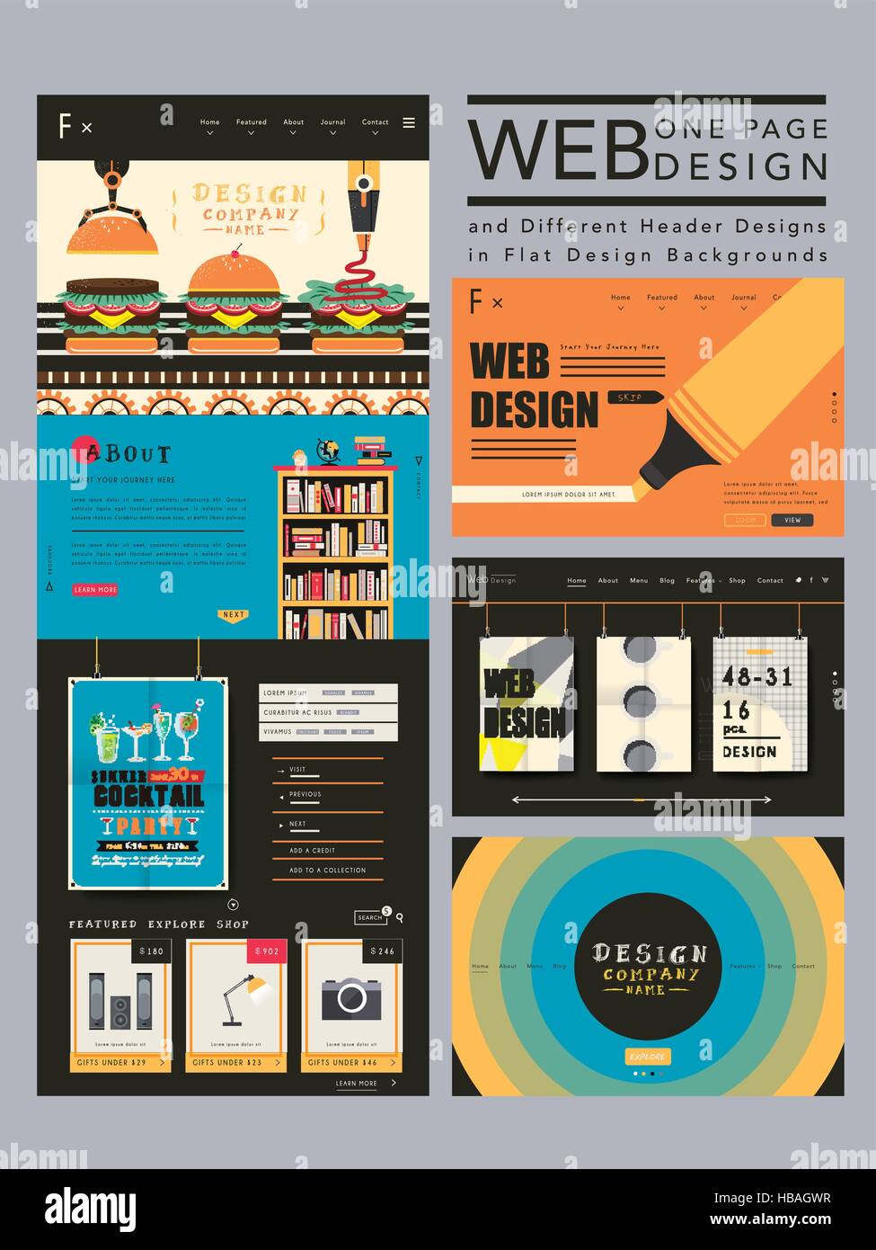attractive one page website design template in flat style Stock Vector ...