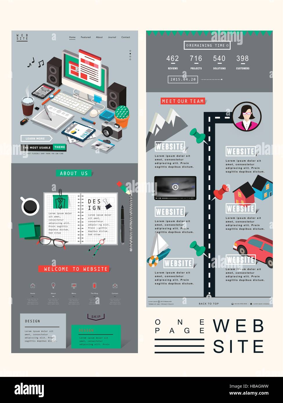 workplace concept one page website design template in 3d isometric ...