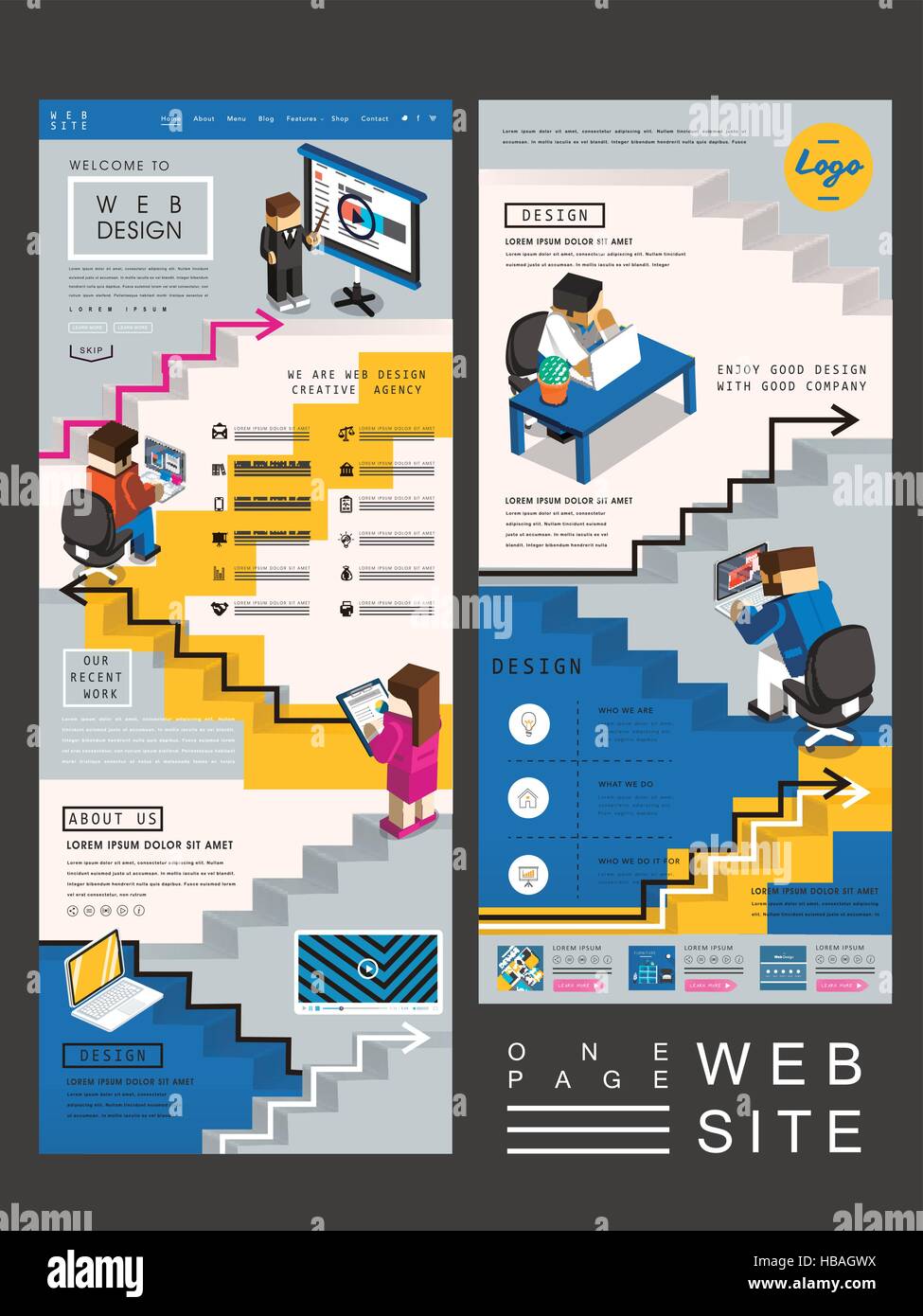workplace concept one page website design template in 3d isometric ...