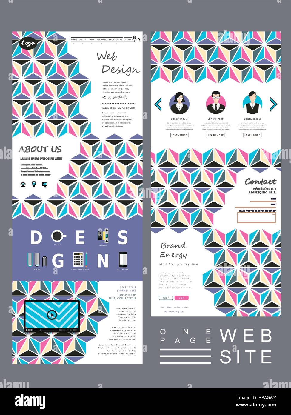 colorful geometric concept one page website design template in flat ...