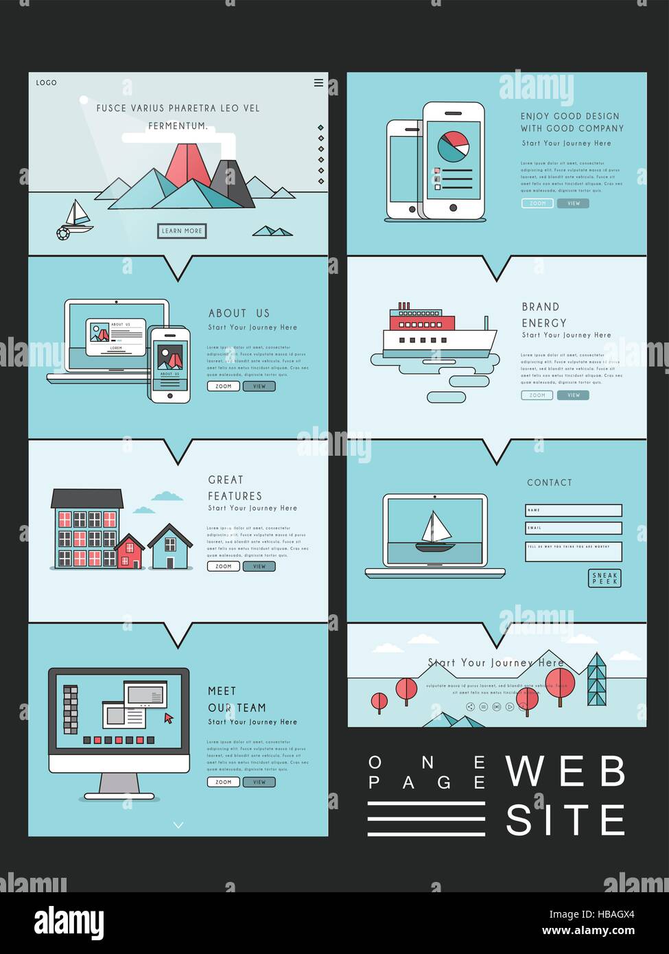 modern one page website design template in flat design Stock Vector ...