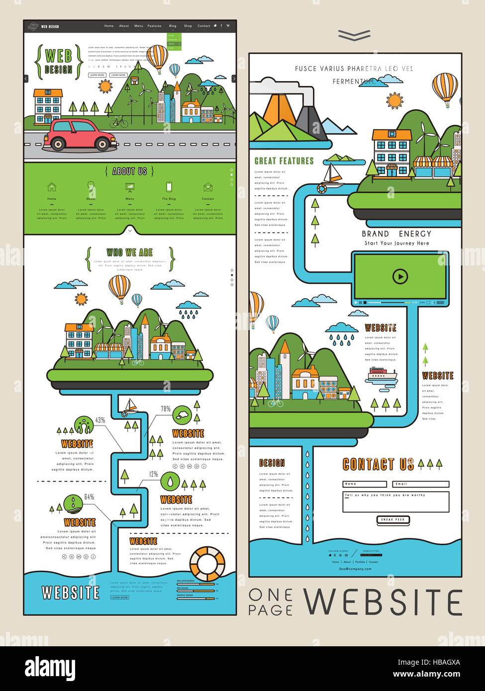 ecology concept one page website design template in flat design Stock ...