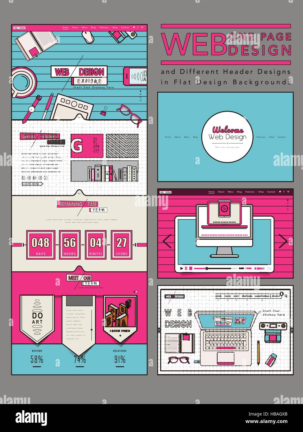 attractive workplace concept one page website design template in flat ...