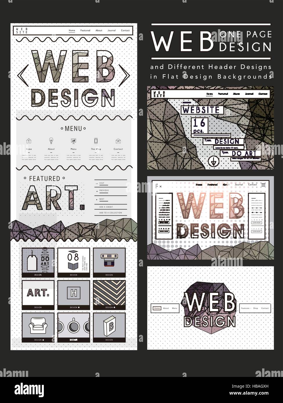 geometric one page website design template with poly elements Stock ...