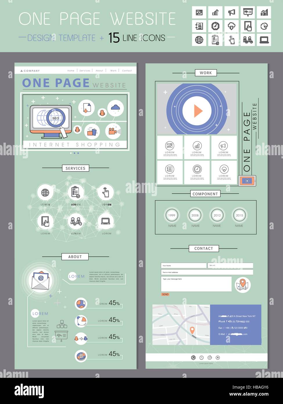 fresh one page website design template in flat style Stock Vector Image ...