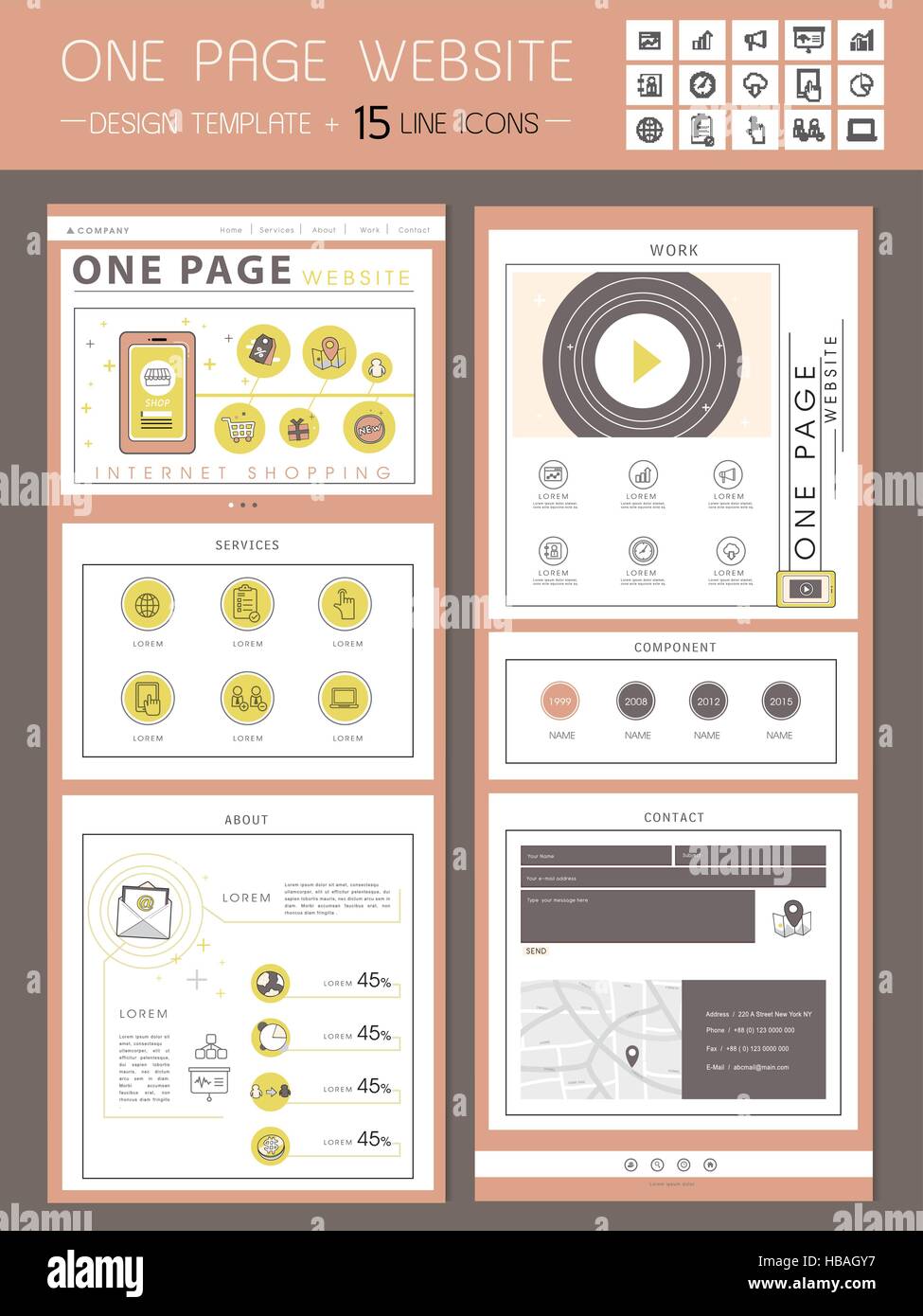 fresh one page website design template in flat style Stock Vector Image ...