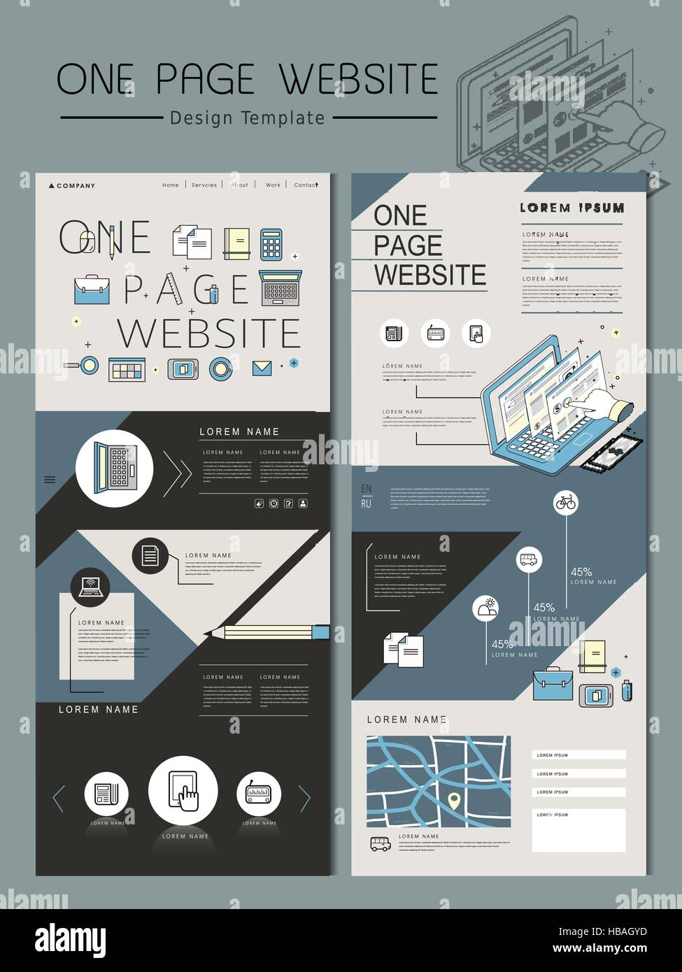 business concept one page website design template in flat line style ...