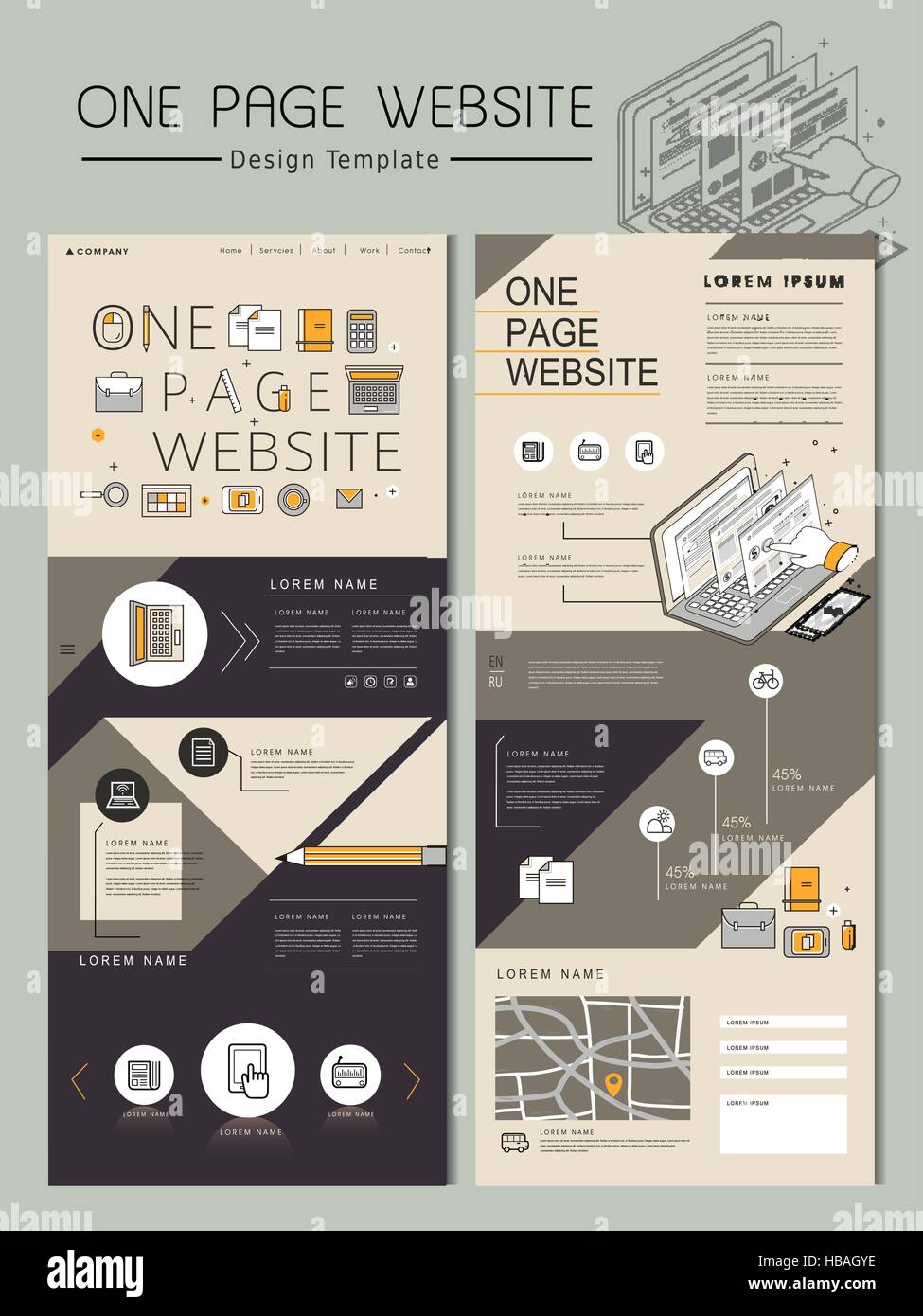 business concept one page website design template in flat line style ...