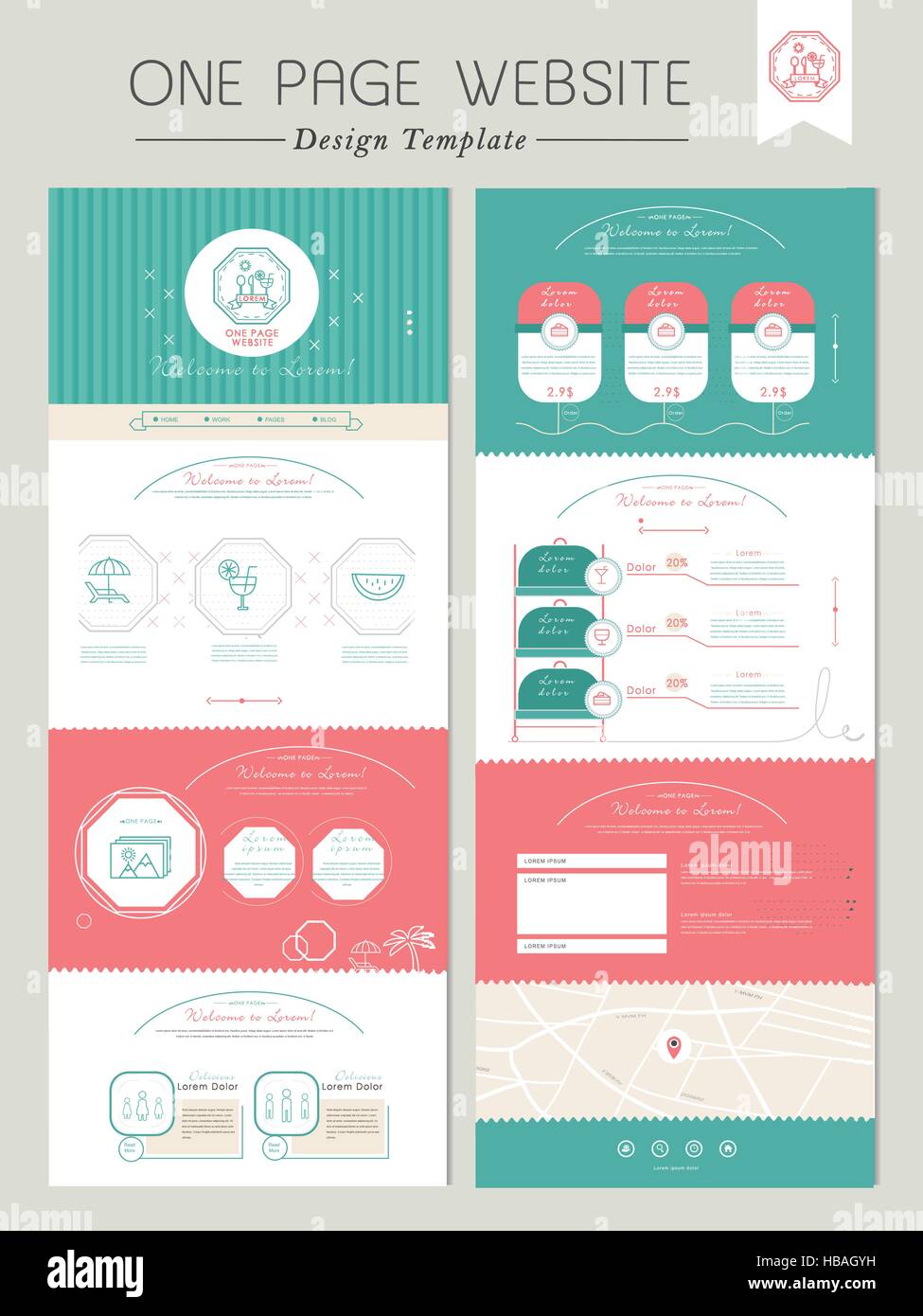 lovely one page website design template in flat line style Stock Vector ...