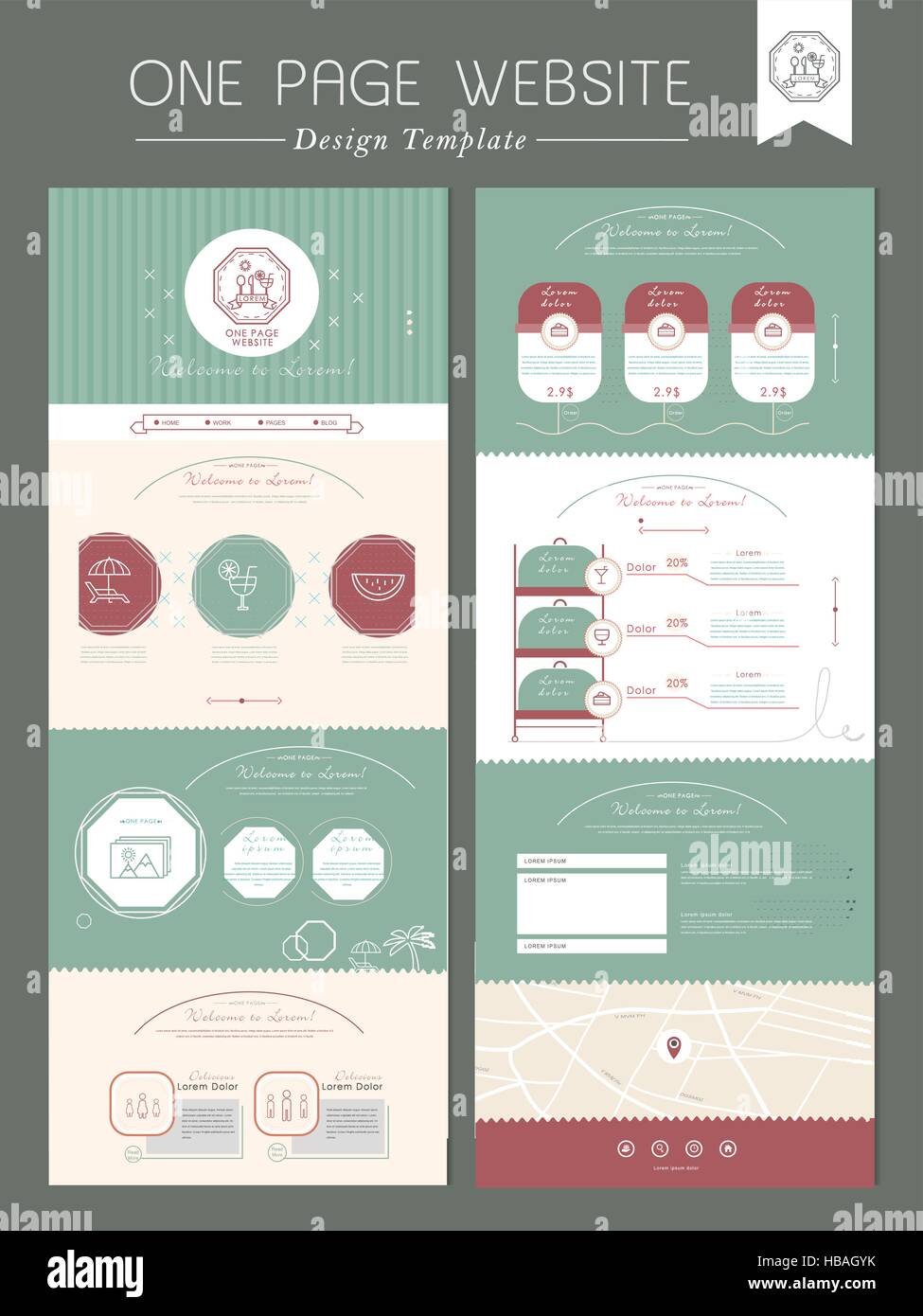 lovely one page website design template in flat line style Stock Vector ...