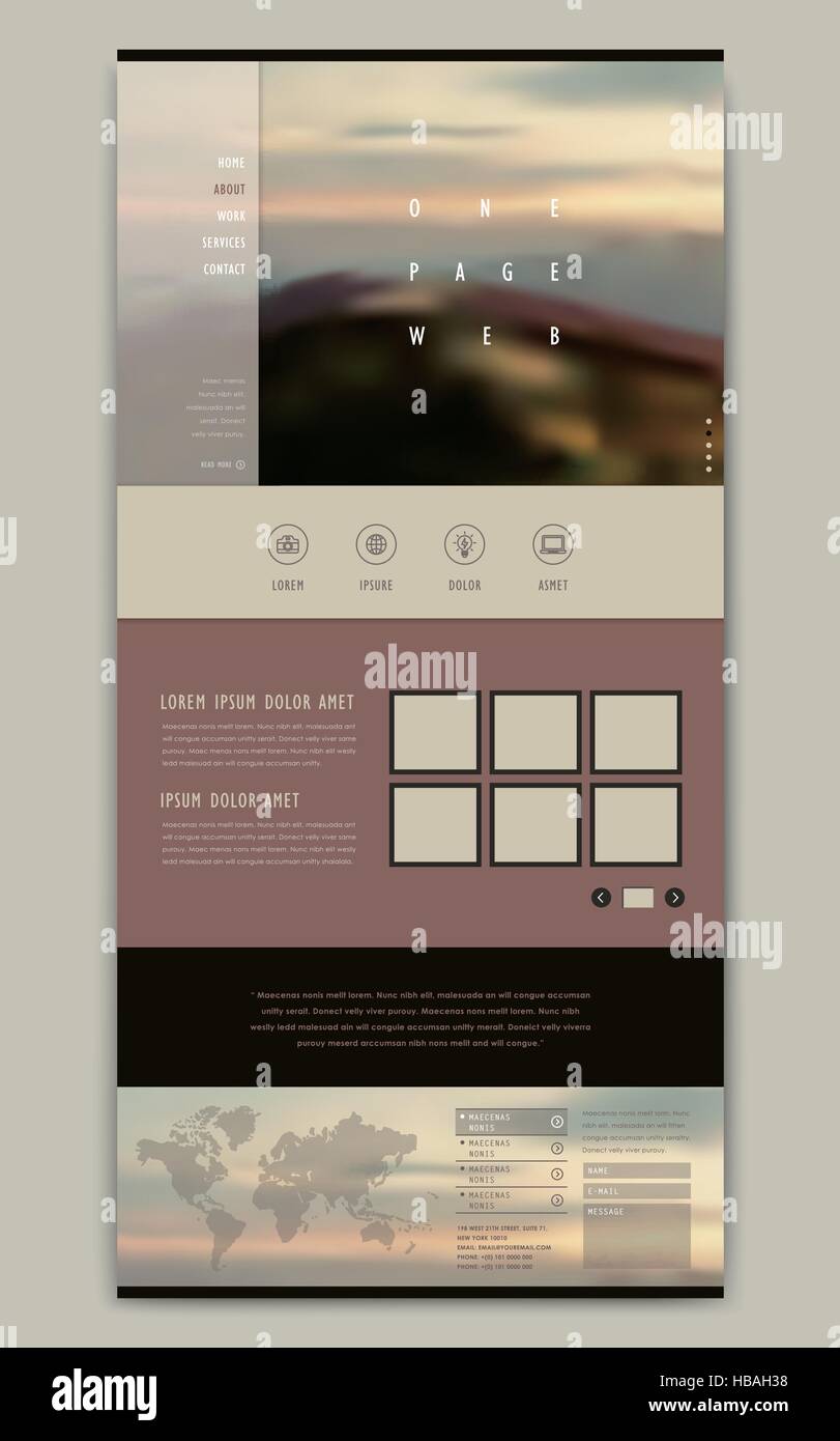 attractive one page website template design with blurred background ...