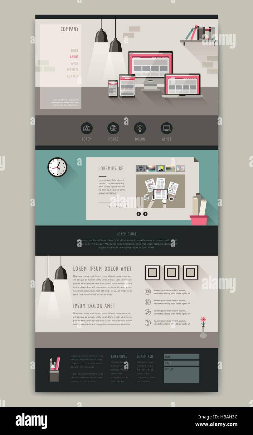 lovely one page website template design with cozy workplace Stock ...