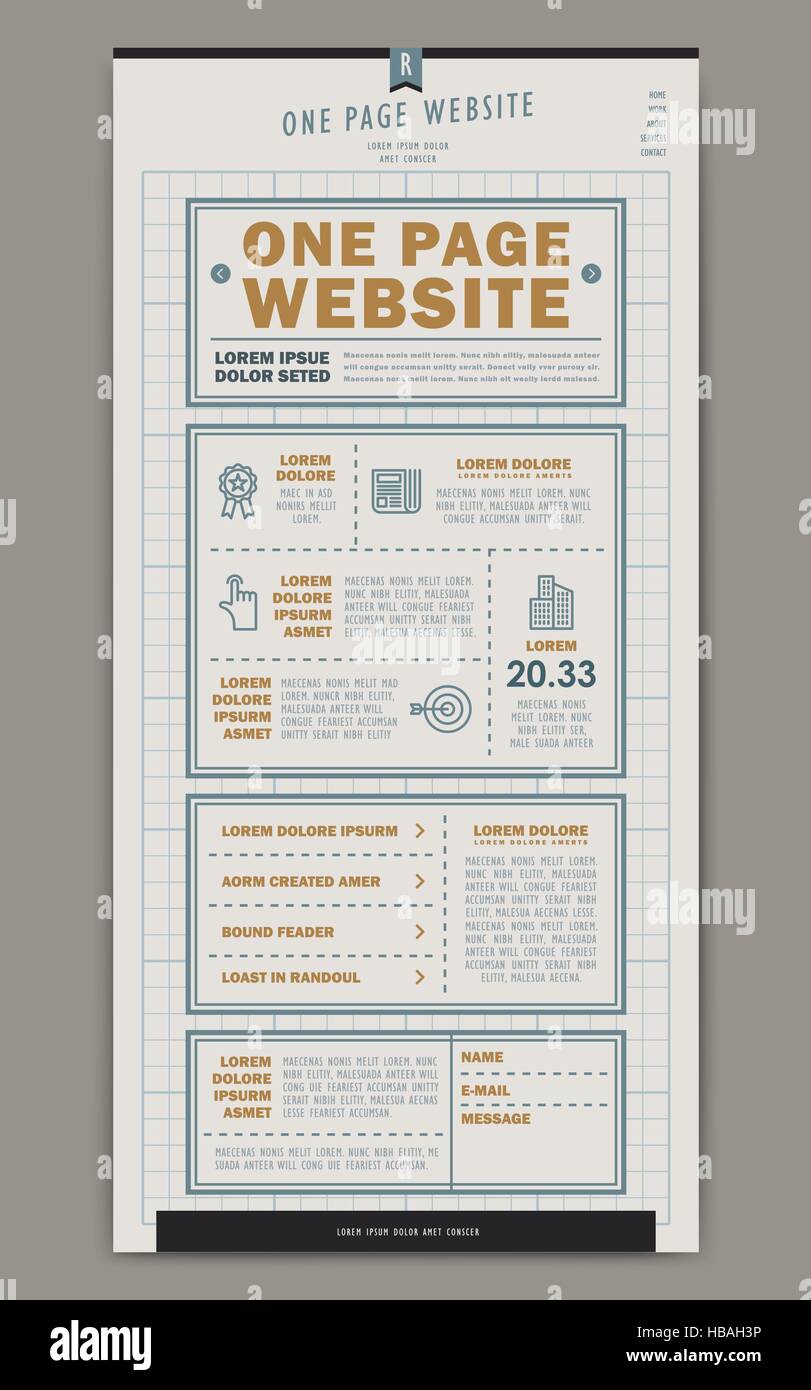 retro one page website template design with paper texture Stock Vector ...