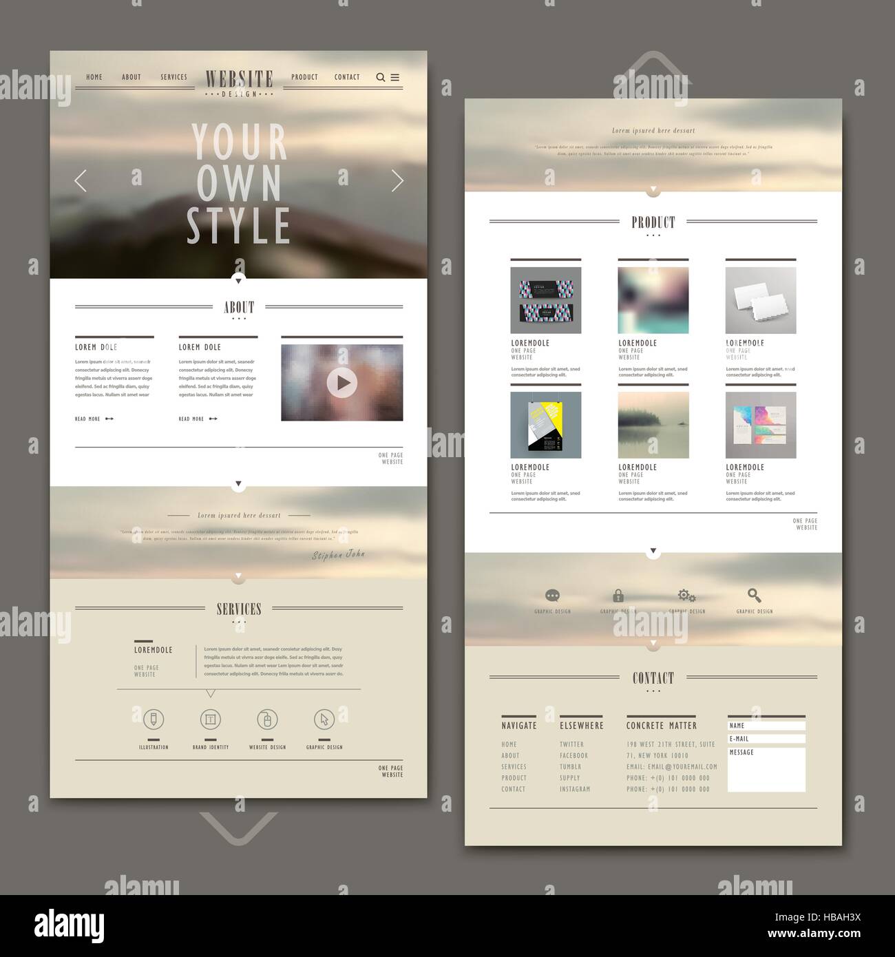 attractive one page website template design with blurred background ...