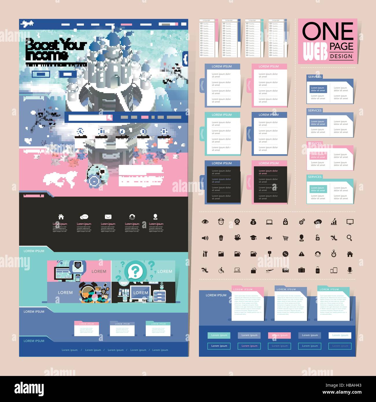 lovely one page website template design with adorable castle Stock ...