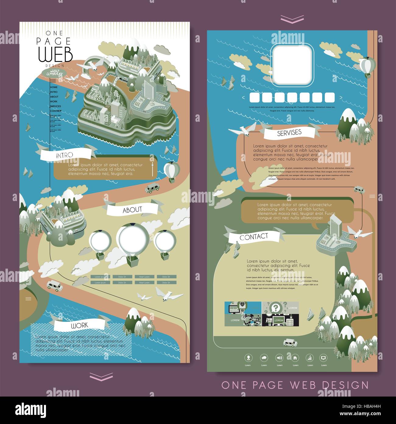 adorable one page website template design with island scenery Stock ...