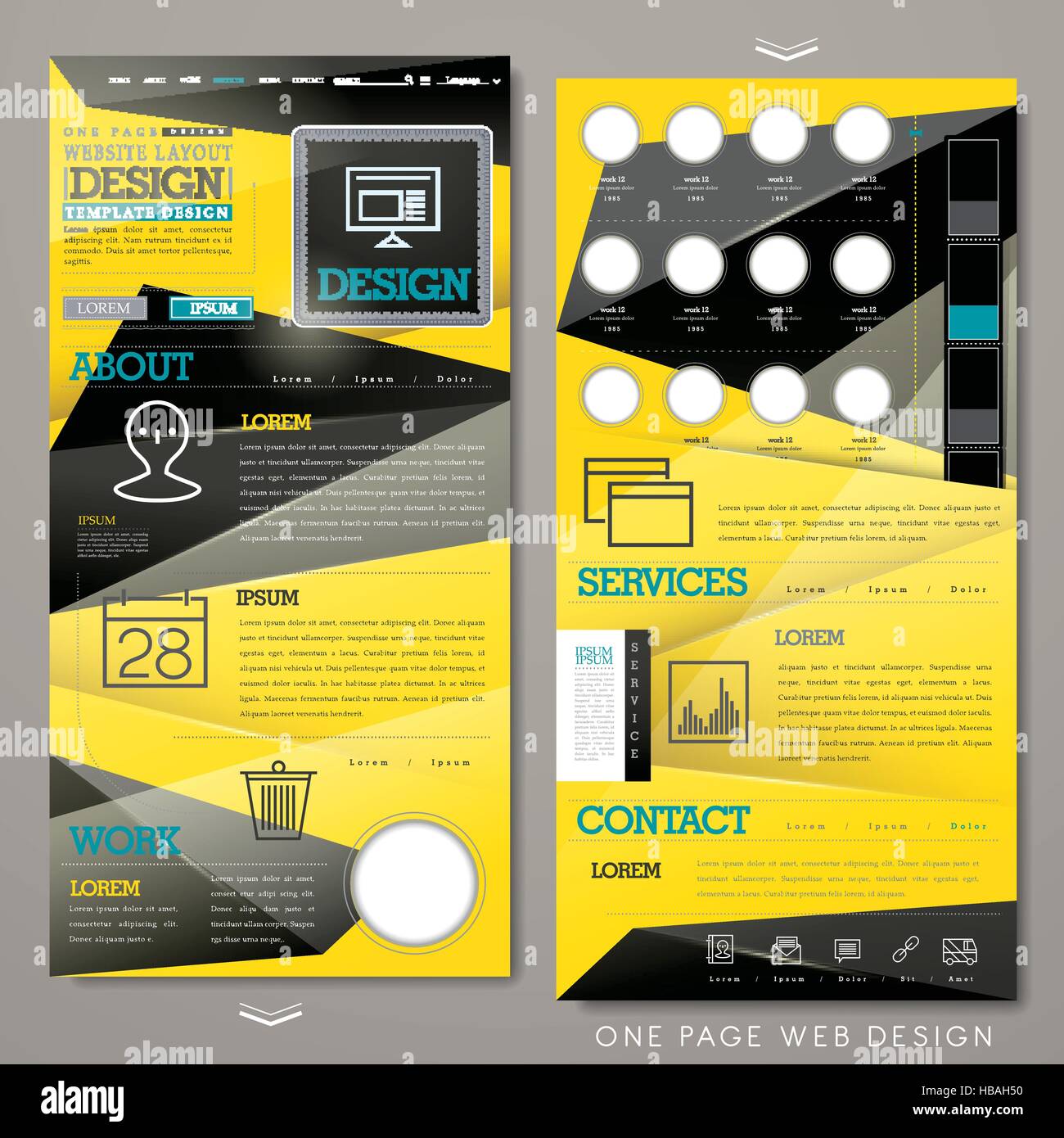 attractive one page website template design in black and yellow Stock ...