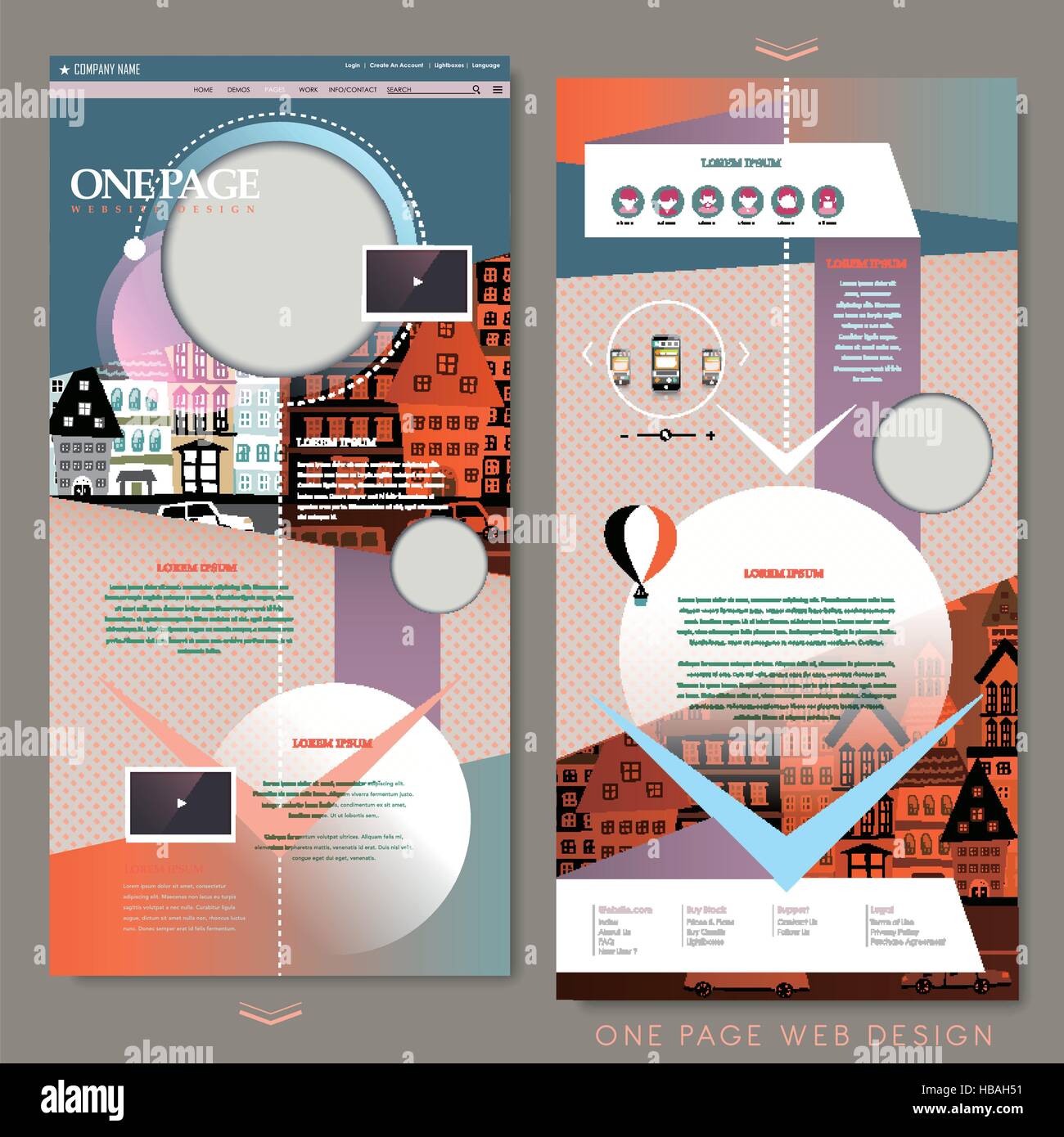 lovely one page website template design with cartoon style town Stock ...