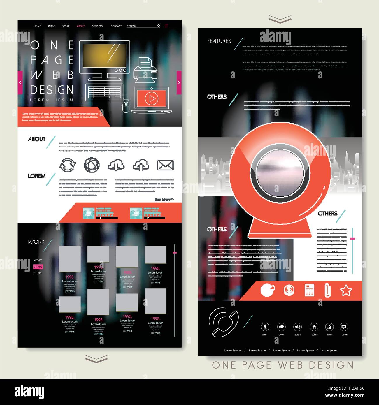 technical one page website template design with blurred background ...
