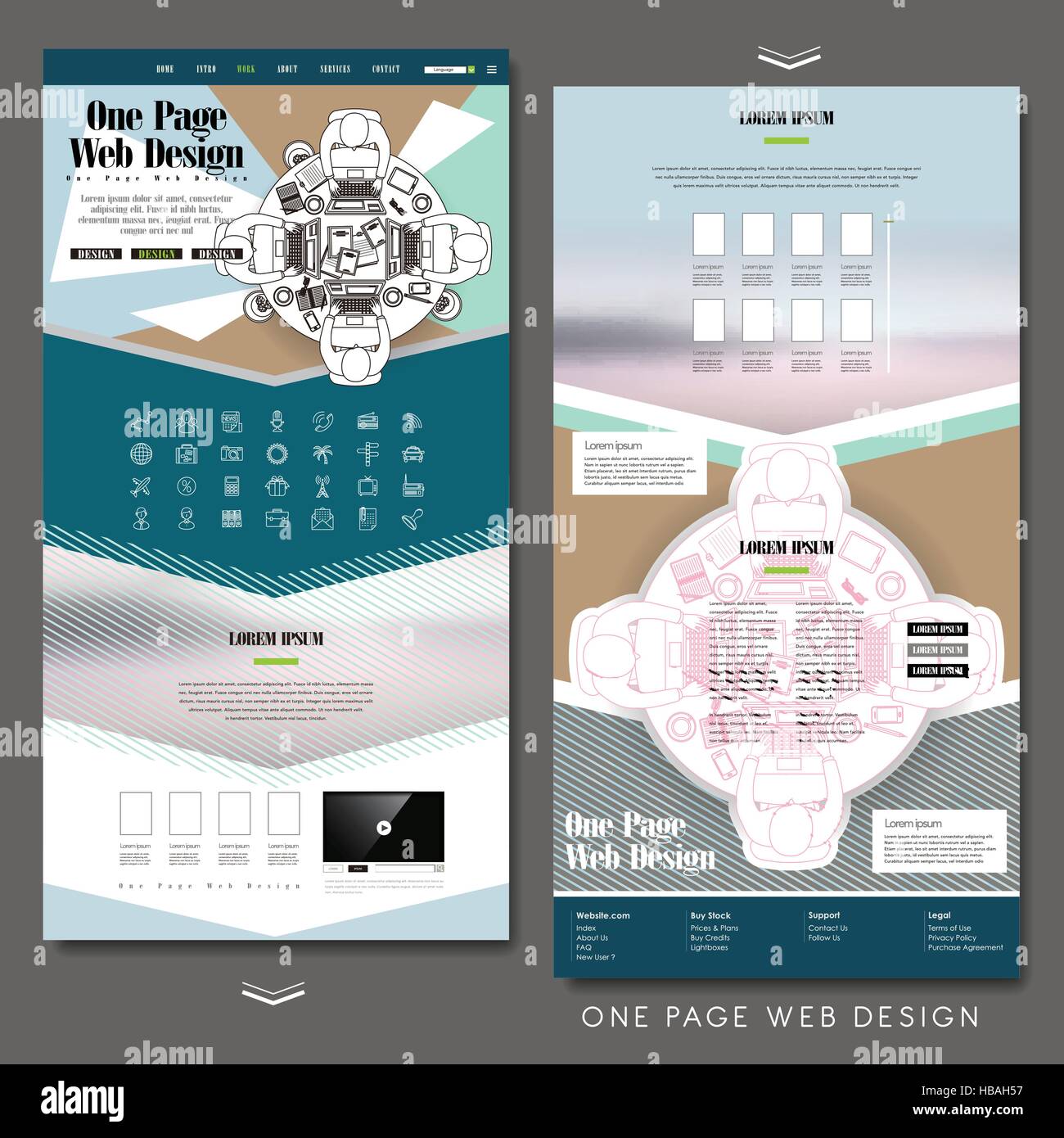 modern one page website template design with top view of teamwork ...