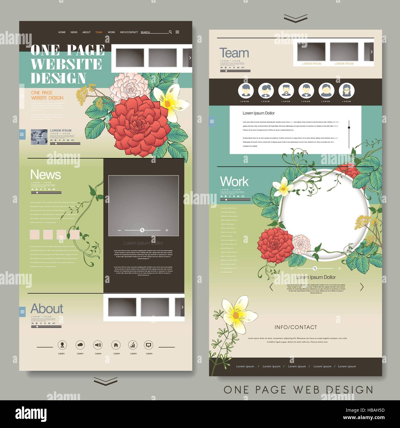 graceful one page website template design with peonies Stock Vector ...