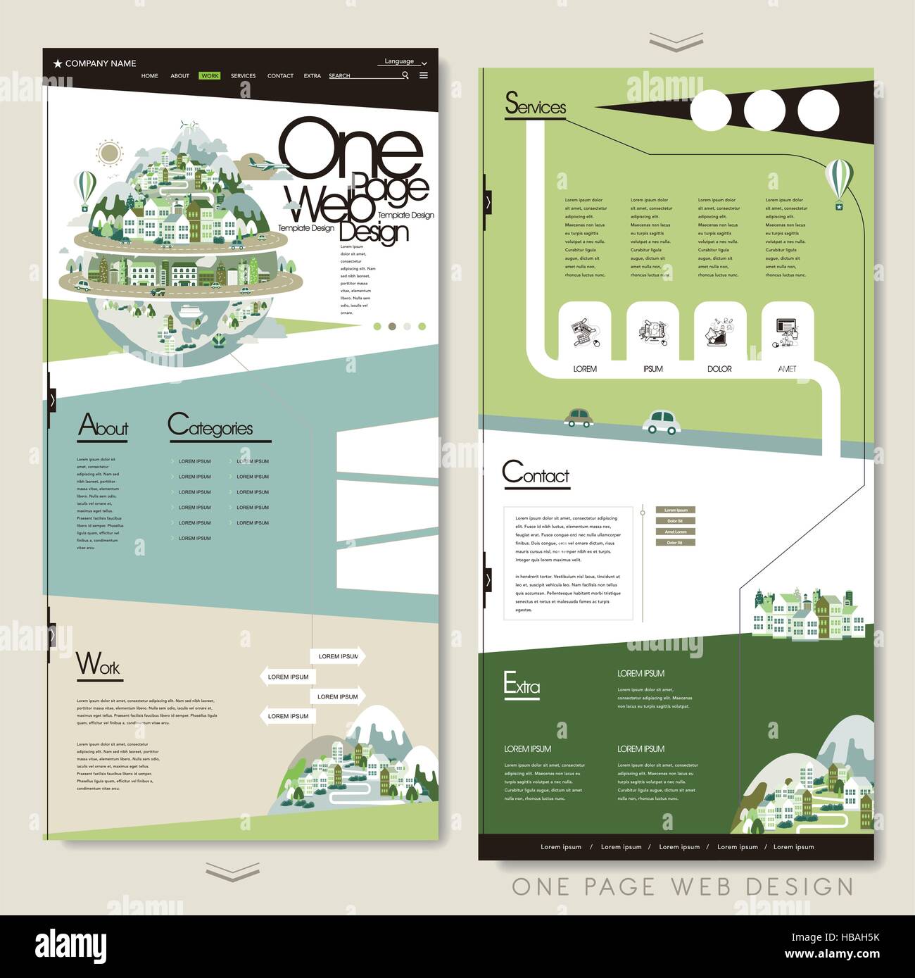 ecology one page website template design with green planet Stock Vector ...