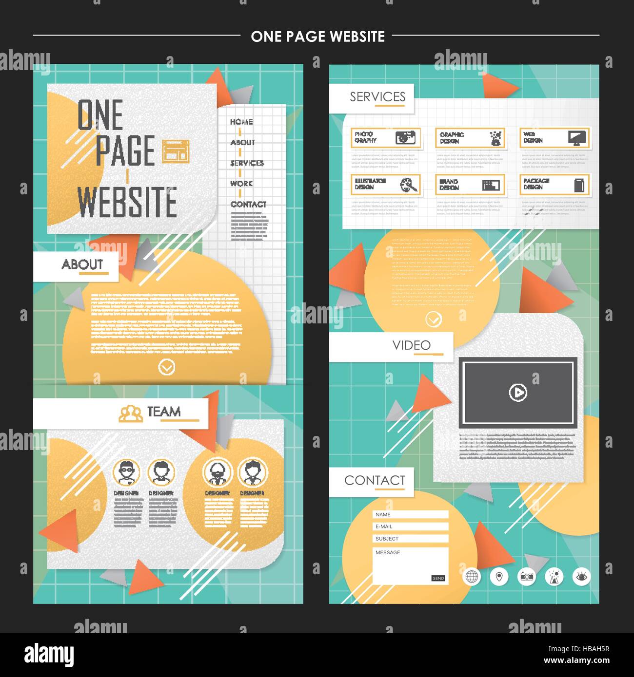 trendy one page website template design with colorful geometric ...