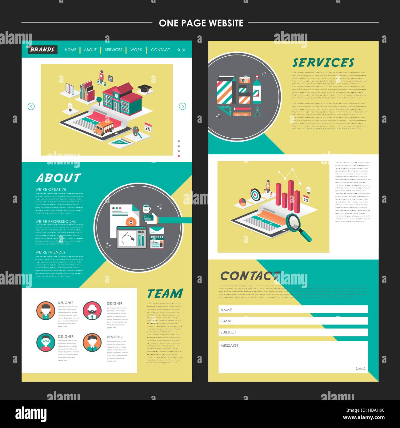 lovely one page website template design in turquoise and yellow Stock ...