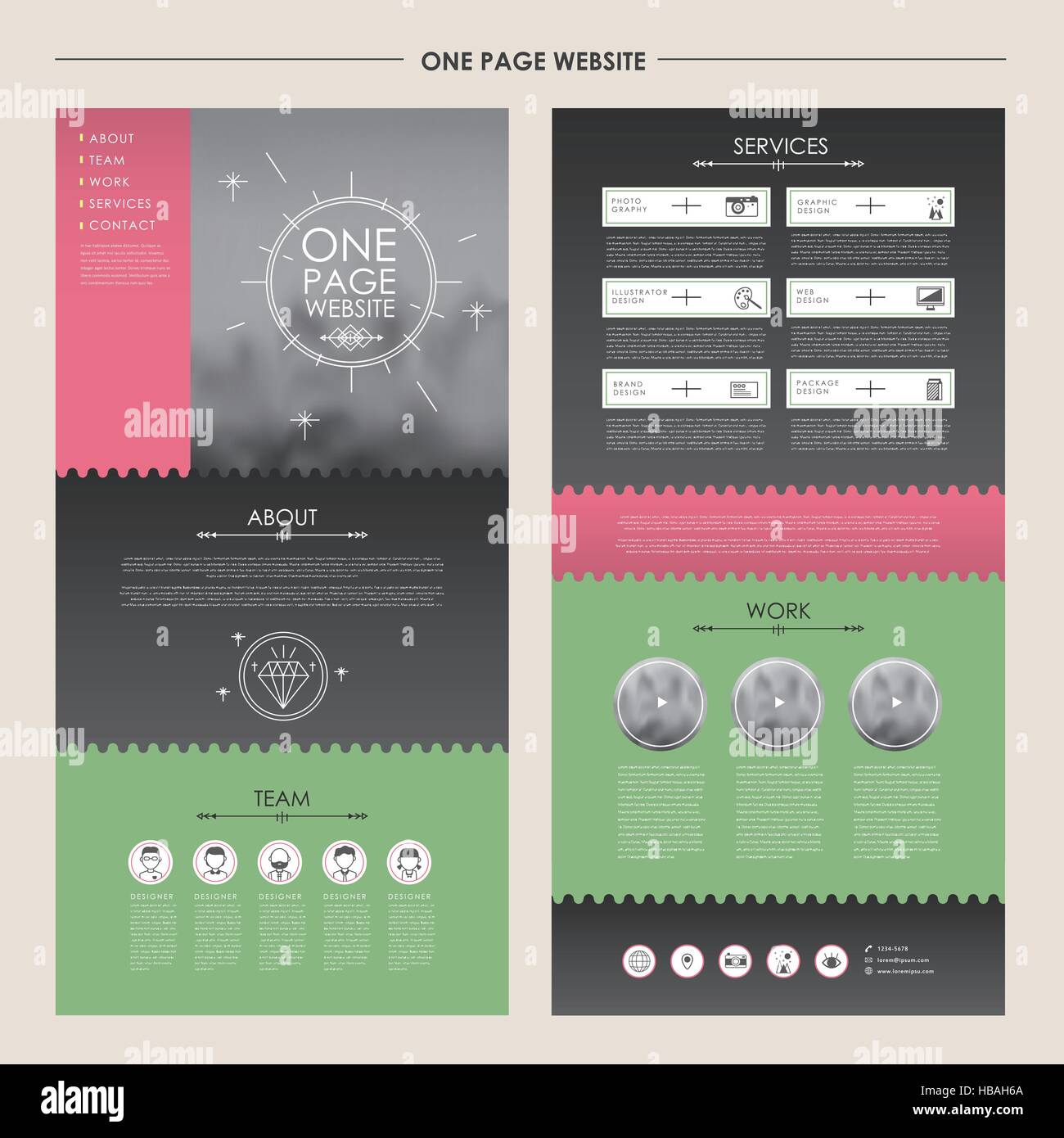 lovely one page website template design with blurred background Stock ...