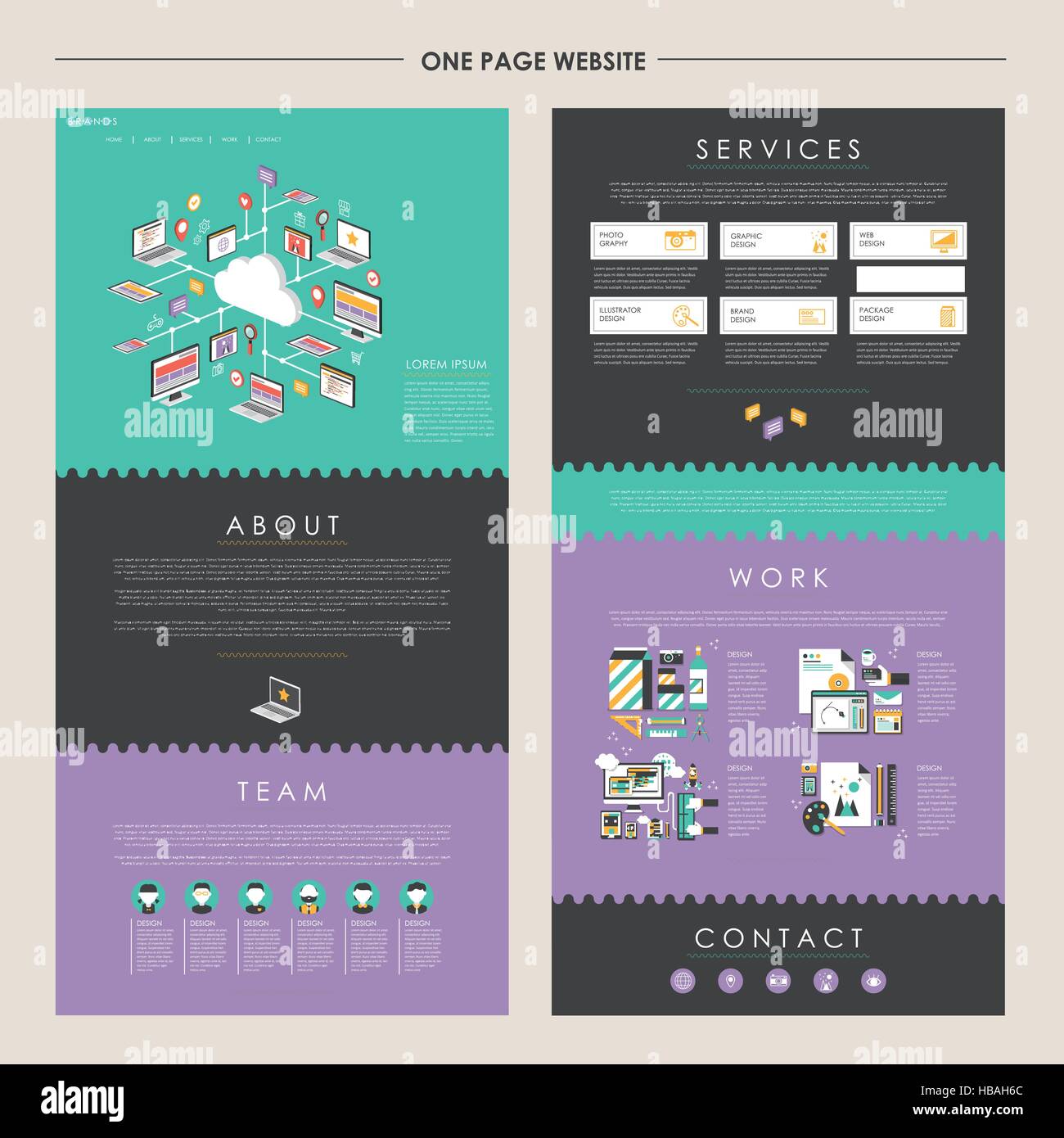 modern one page website template design in turquoise and purple ...