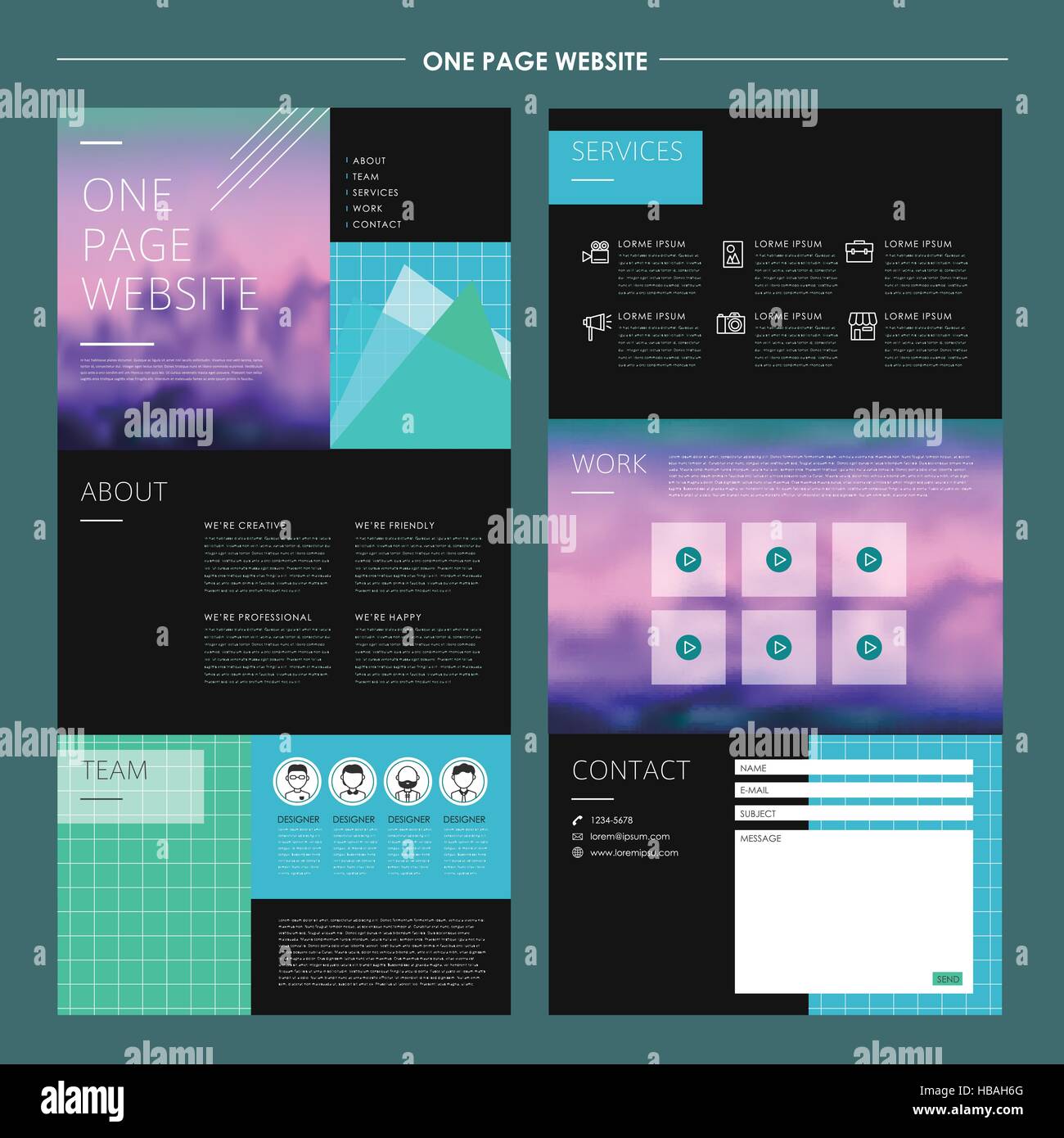 abstract one page website template design with attractive blurred ...