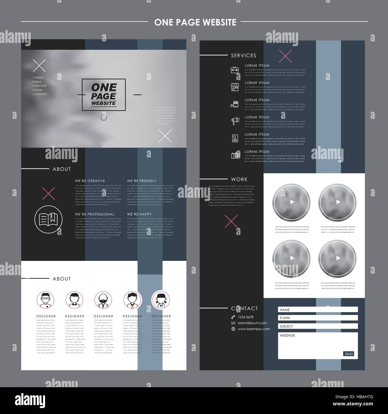 elegant one page website template design in blue and black Stock Vector ...