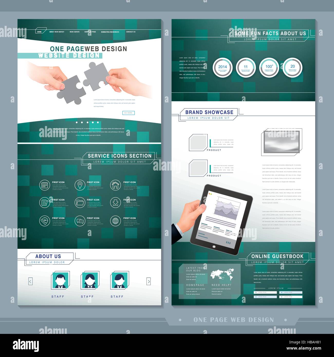 technical one page website template design with green background Stock ...