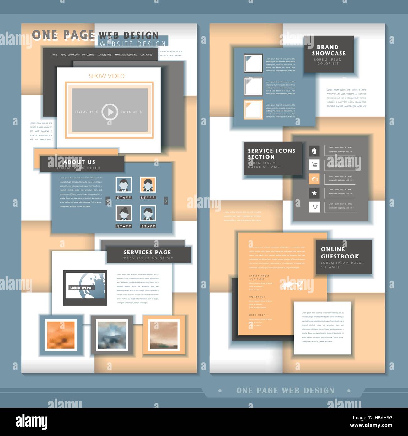 modern one page website template design with square elements Stock ...