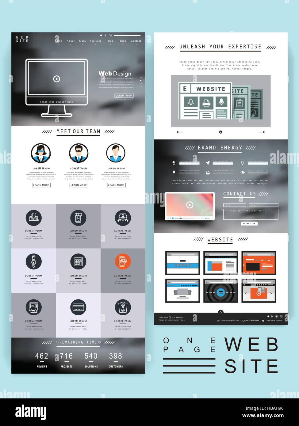 abstract one page website template design with blurred background Stock ...