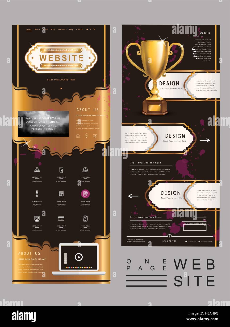 gorgeous one page website template design with golden trophy Stock ...