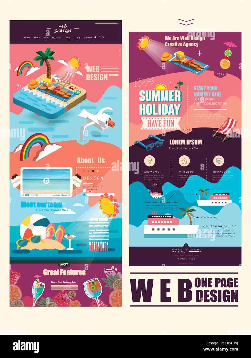 summer vacation concept one page website template design with ...