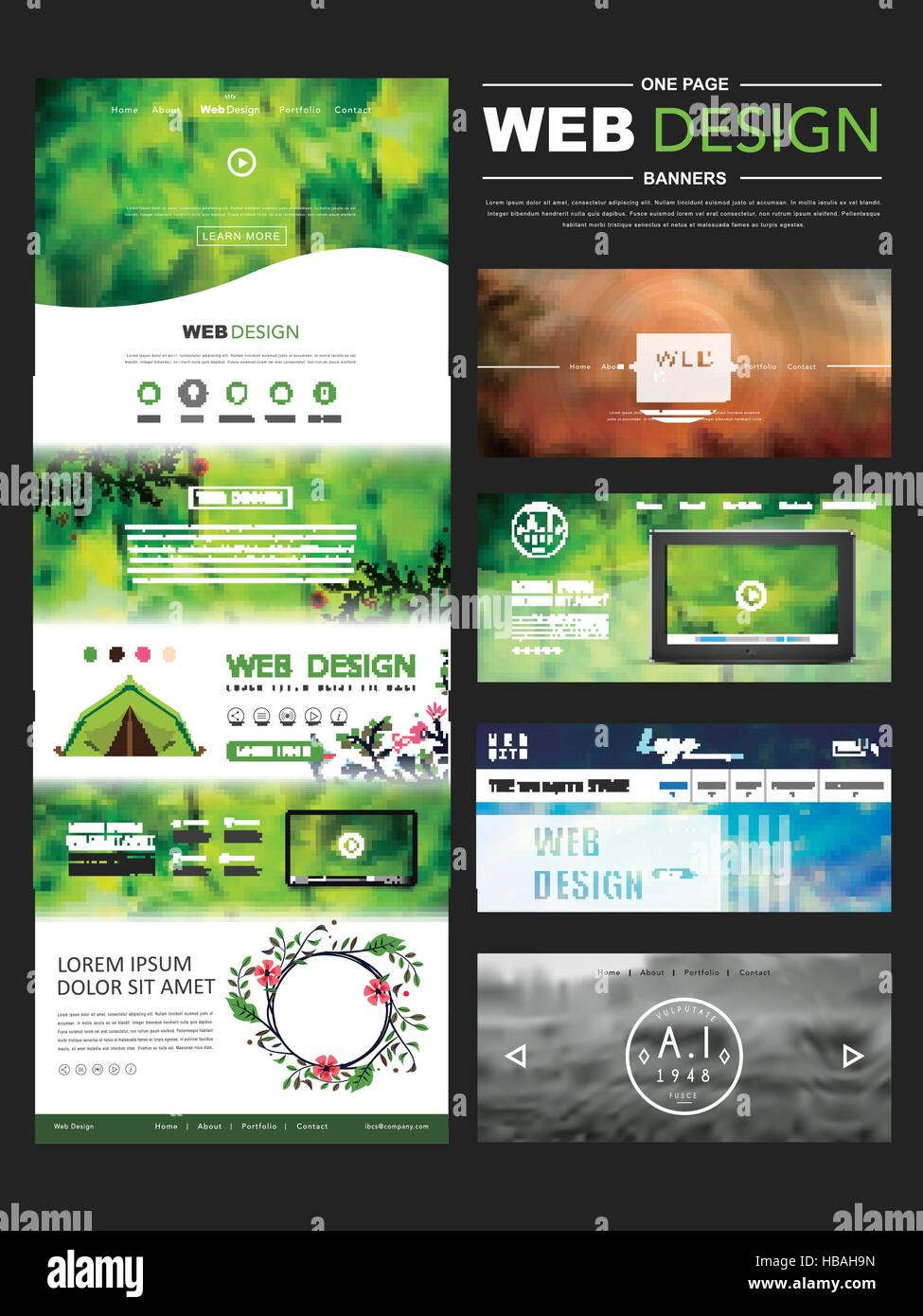 abstract one page website template design with nature blurred ...