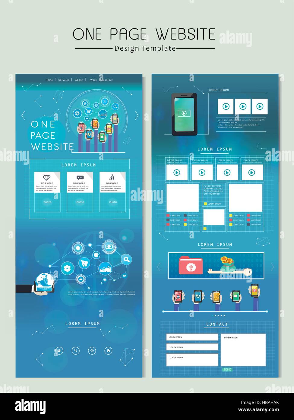 sparkling technical one page website template design with cell phone ...