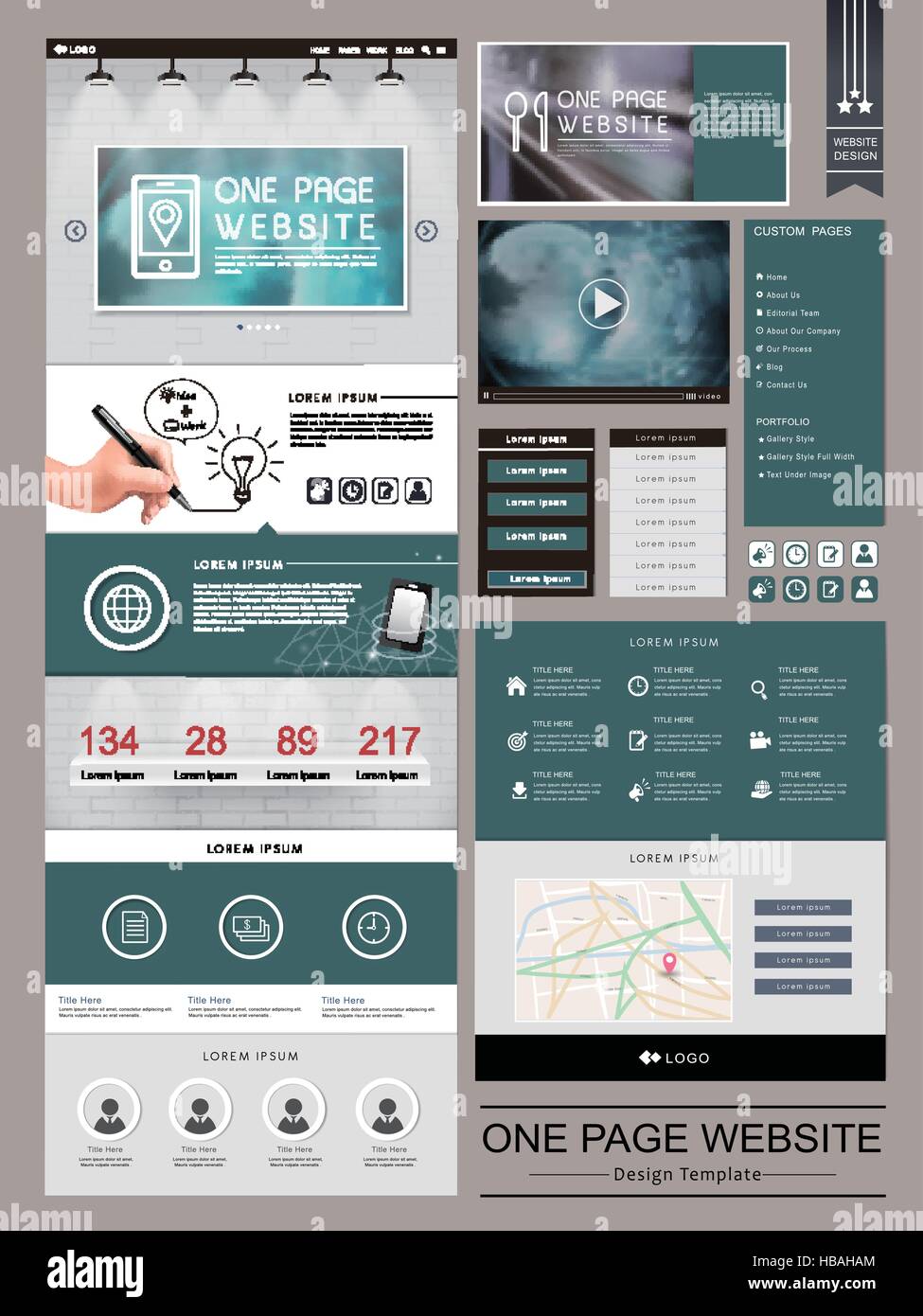 modern one page website template design with white brick wall elements ...