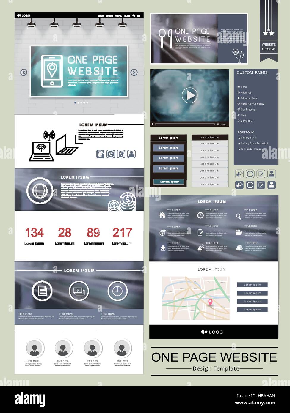 modern one page website template design with white brick wall elements ...