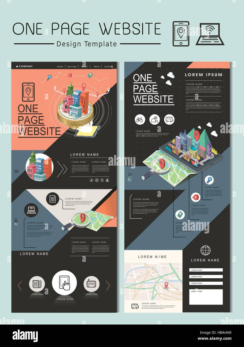 modern one page website template design with geometric background Stock ...