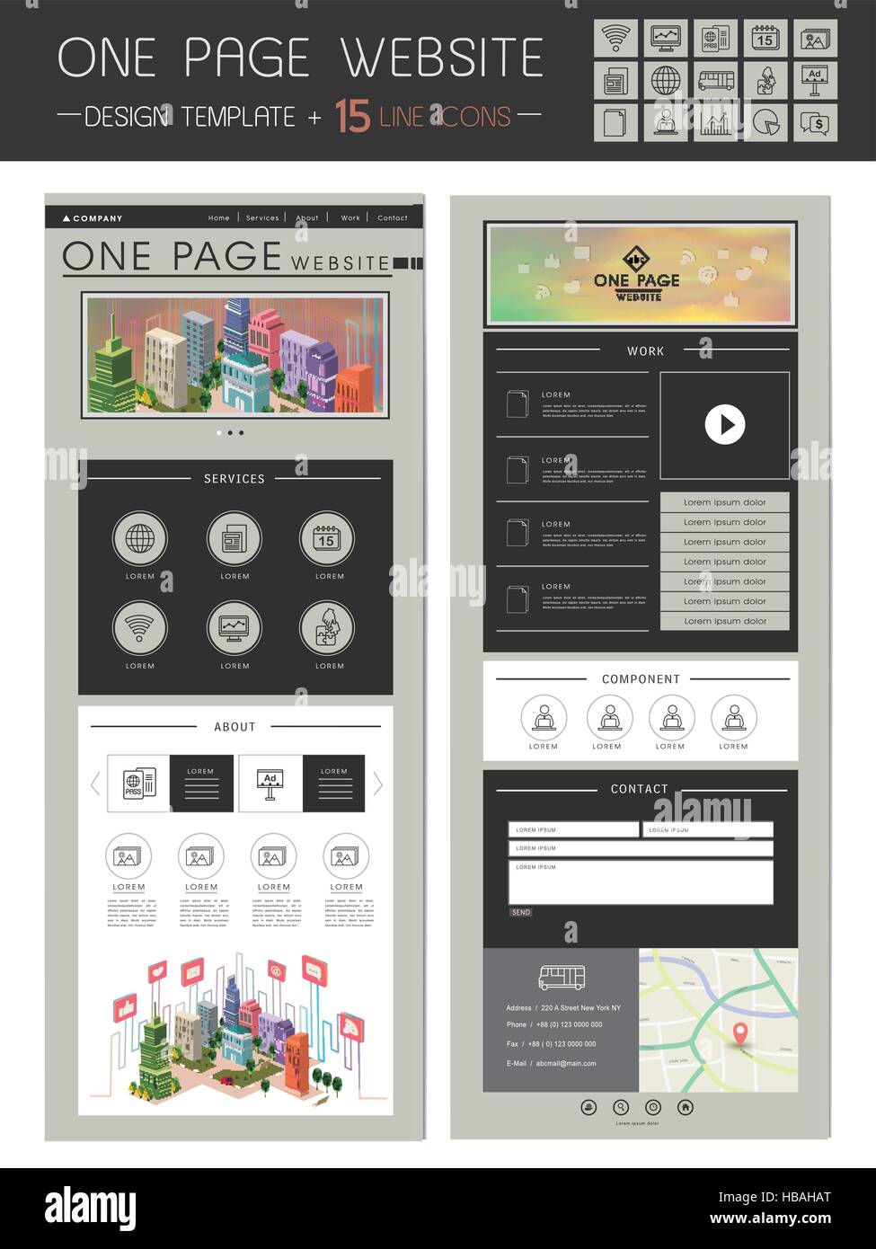 trendy one page website template design with city scene Stock Vector ...