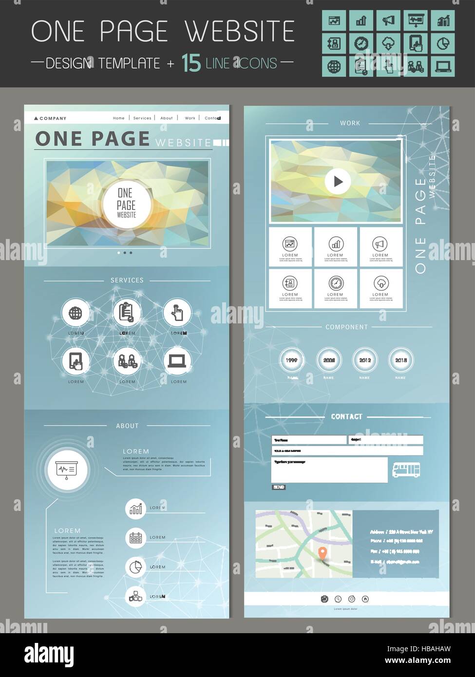 trendy one page website template design with crystal background Stock ...
