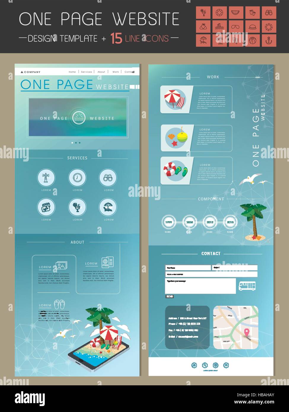 modern one page website template design with blurred background Stock ...